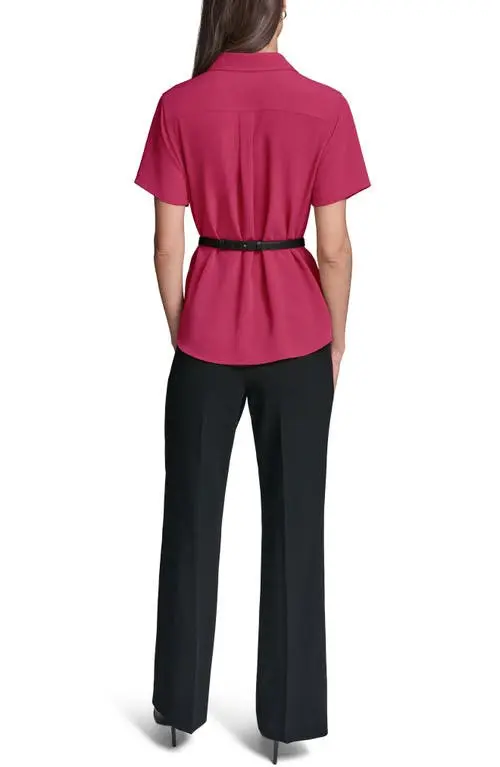 Karl Lagerfeld Paris Belted Button-up Shirt - Currant