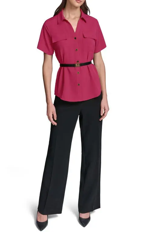 Karl Lagerfeld Paris Belted Button-up Shirt - Currant