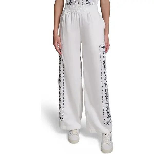 Karl Lagerfeld Paris Embroidered Wide Leg Trousers - Soft White