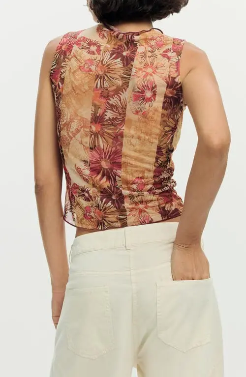 Desigual Sleeveless Floral Print Crop Top With Tie Detail