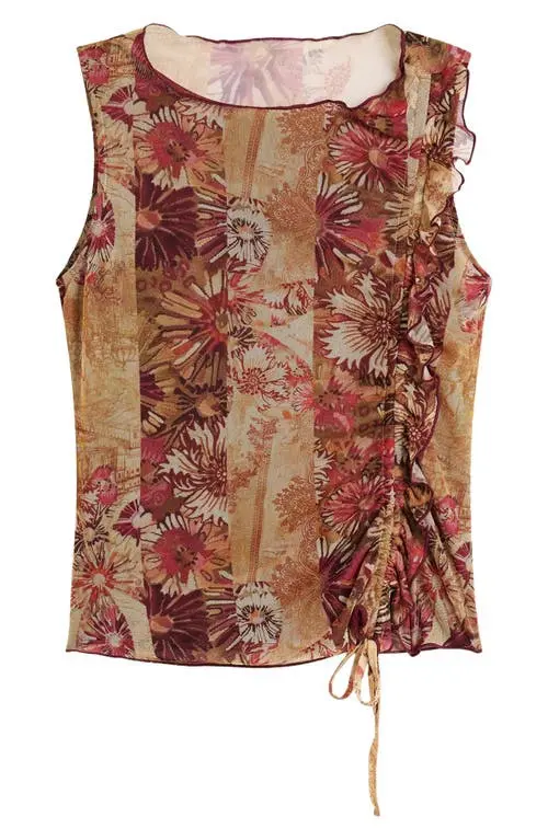 Desigual Sleeveless Floral Print Crop Top With Tie Detail