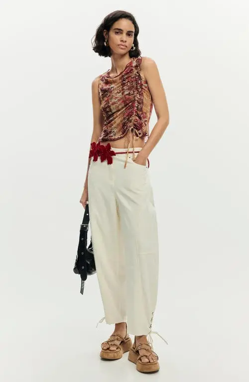 Desigual Sleeveless Floral Print Crop Top With Tie Detail