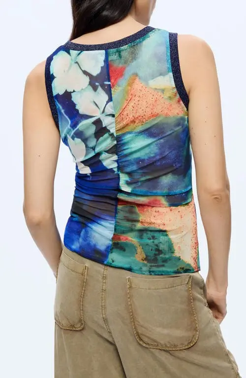 Desigual Sleeveless Crewneck Top With Painterly Print