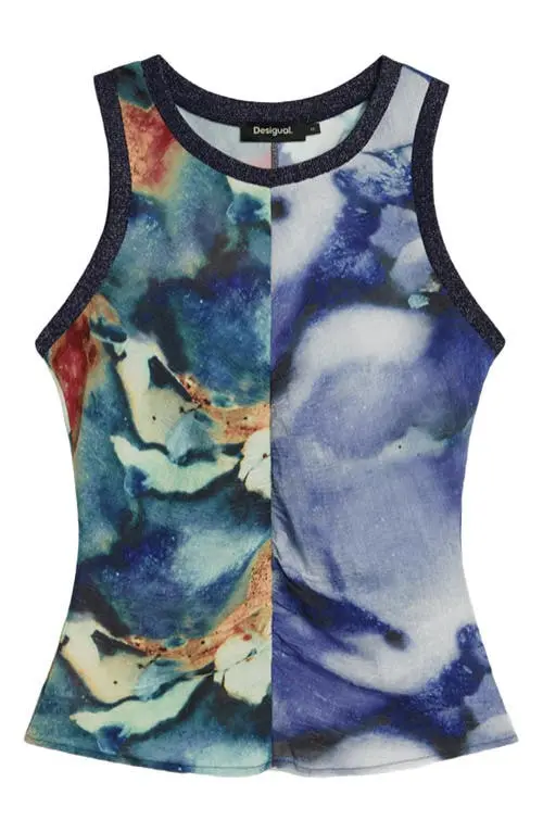 Desigual Sleeveless Crewneck Top With Painterly Print