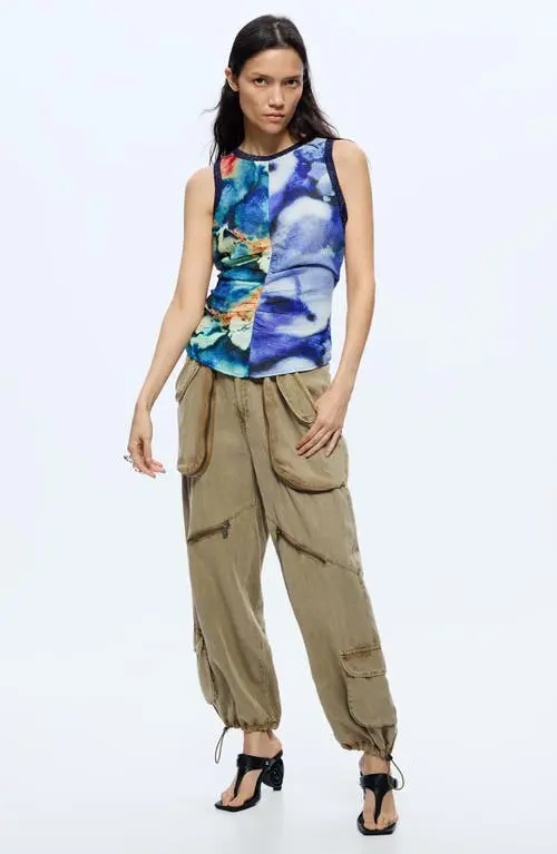 Desigual Sleeveless Crewneck Top With Painterly Print