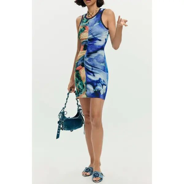 Desigual Ruched Sleeveless Midi Dress - Blue