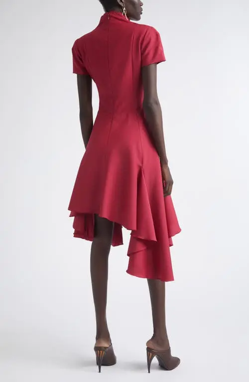 Alexander McQueen Asymmetrical Wool & Mohair Dress With Scalloped Edges
