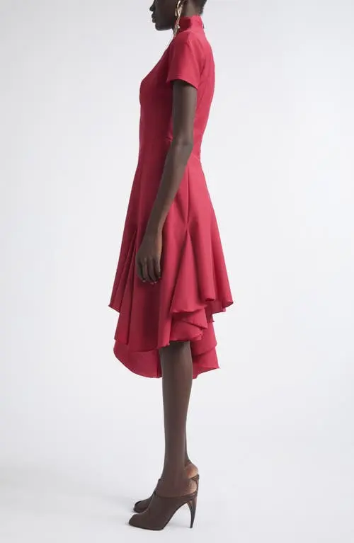 Alexander McQueen Asymmetrical Wool & Mohair Dress With Scalloped Edges