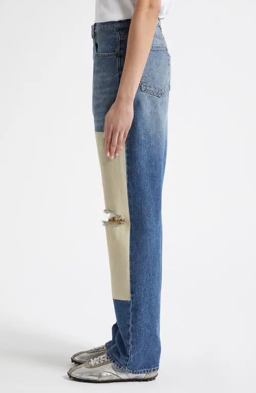 MAISON MARGIELA Ripped High Waist Patchwork Panel Straight Leg Jeans
