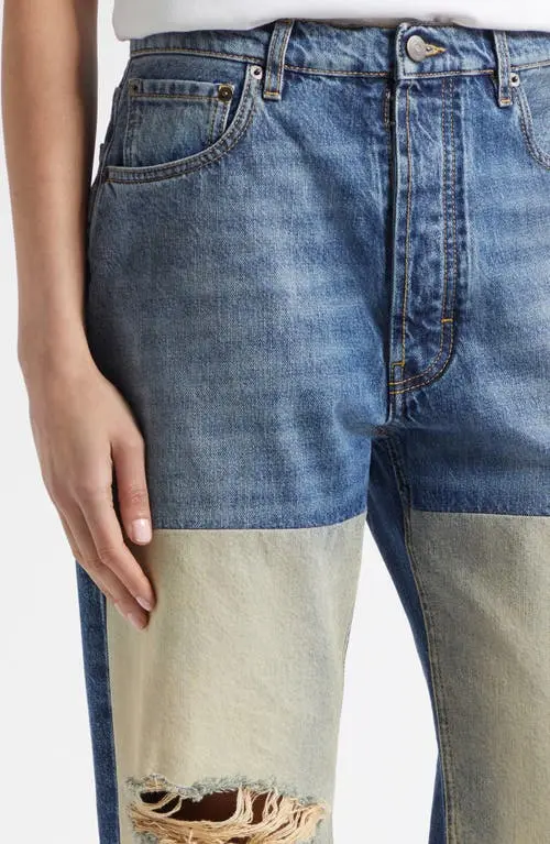 MAISON MARGIELA Ripped High Waist Patchwork Panel Straight Leg Jeans