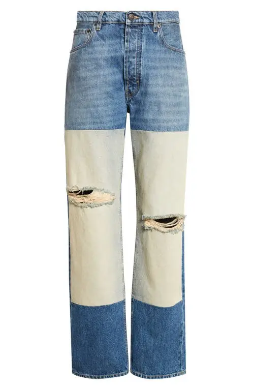 MAISON MARGIELA Ripped High Waist Patchwork Panel Straight Leg Jeans