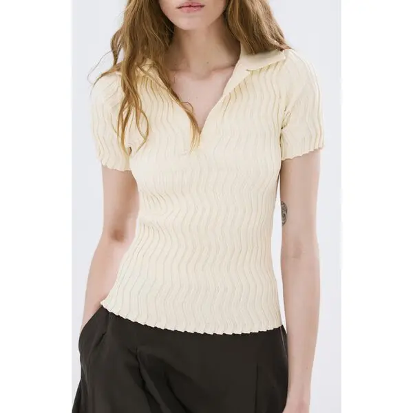 Mango Ribbed Polo Sweater With Johnny Collar - Ecru