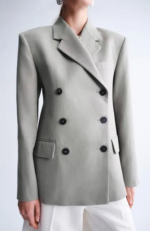 Mango Double-breasted Cotton & Linen Blazer - Grey