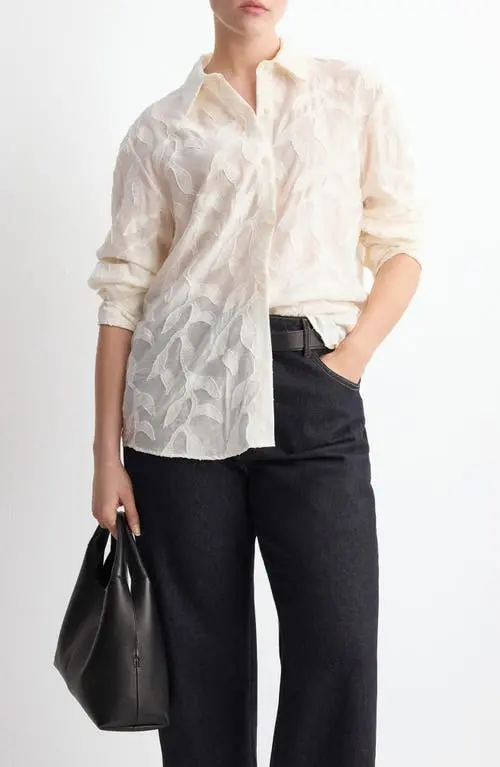 Mango Floral Embroidered Button-up Shirt - Off White