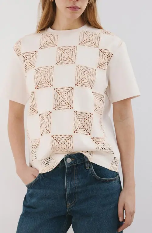 Mango Lace Inset T-shirt - Off White