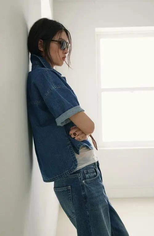 Mango Short Sleeve Denim Shirt