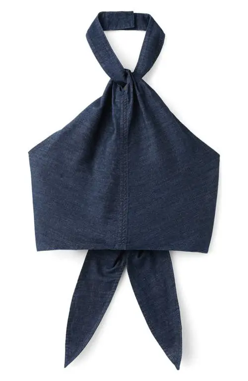 Mango Cotton & Linen Denim Crop Halter Top - Open Blue