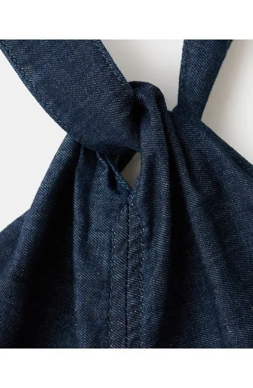 Mango Cotton & Linen Denim Crop Halter Top