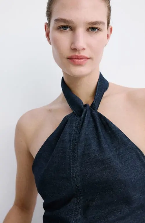 Mango Cotton & Linen Denim Crop Halter Top