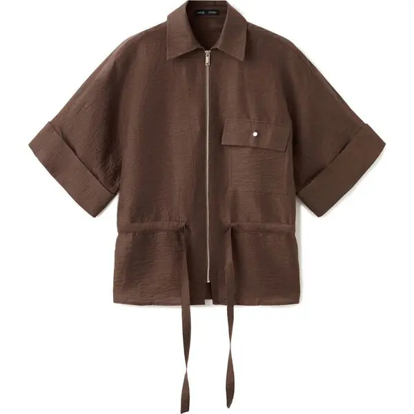Mango Belted Zip-front Shirt - Brown