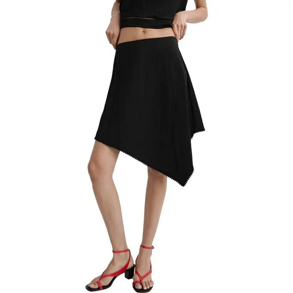 Mango Asymmetrical A-line Skirt With Lace Trim - Black