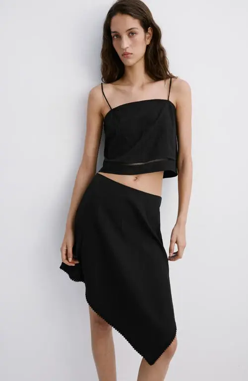 Mango Asymmetrical A-line Skirt With Lace Trim