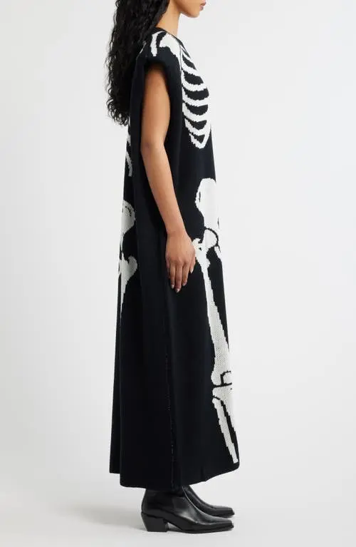 DRESSED IN LALA Skeleton Sleeveless Midi Sweater Dress