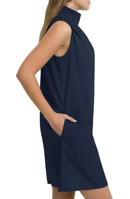 MARCELLA Minna Drape Turtleneck Sleeveless Mini Dress - Deep Indigo