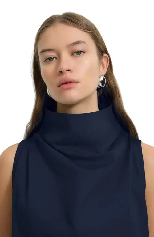 MARCELLA Minna Drape Turtleneck Sleeveless Mini Dress - Deep Indigo