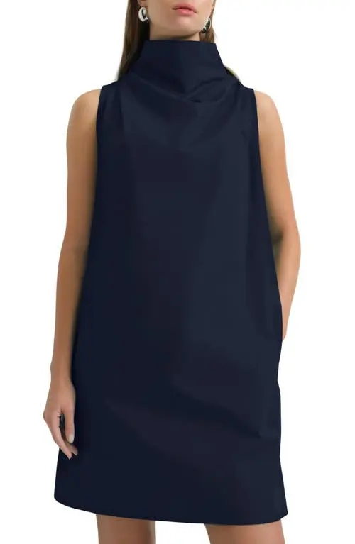 MARCELLA Minna Drape Turtleneck Sleeveless Mini Dress - Deep Indigo