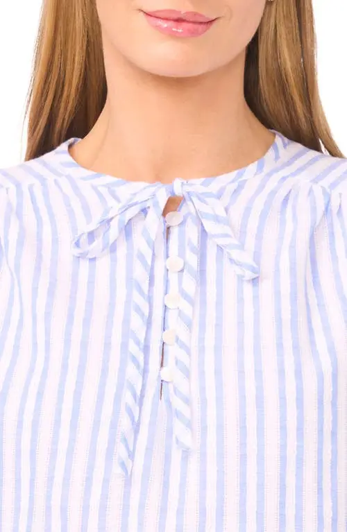 Ted Baker London Rochelle Striped Cotton Blouse With Tie Neck And Billowed Sleeves
