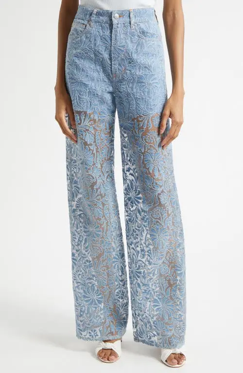 Veronica Beard Taylor Burnout Floral Wide Leg Jeans - Lakeshore