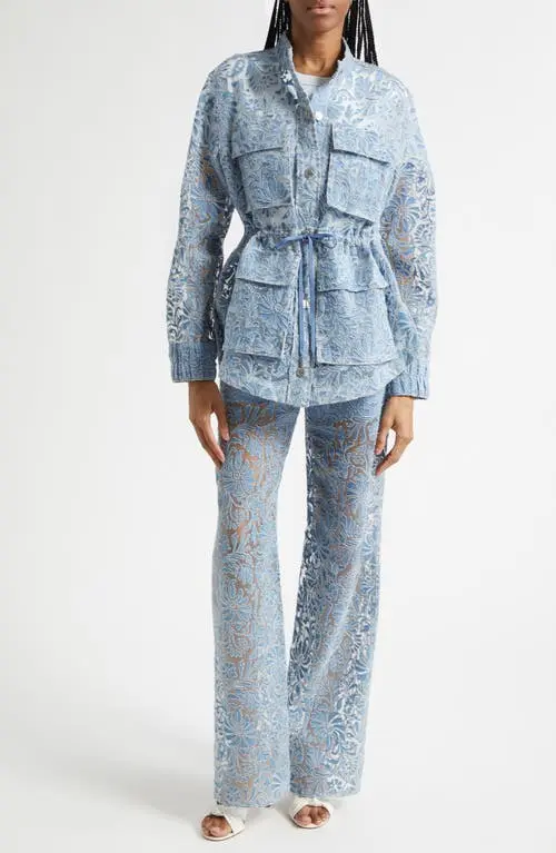 Veronica Beard Taylor Burnout Floral Wide Leg Jeans - Lakeshore