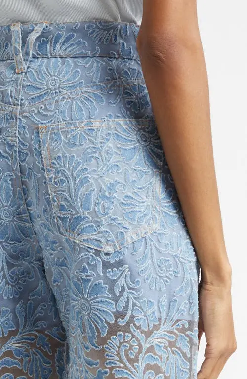 Veronica Beard Taylor Burnout Floral Wide Leg Jeans - Lakeshore
