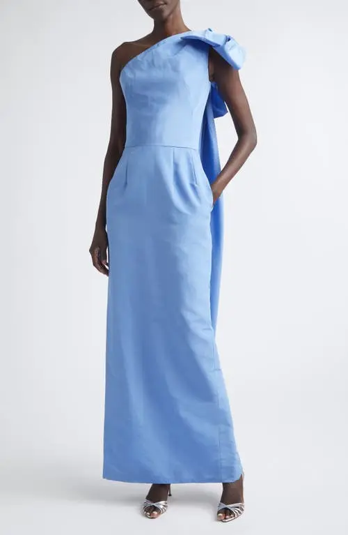 Oscar De La Renta One-shoulder Silk Faille Column Gown With Bow Detail