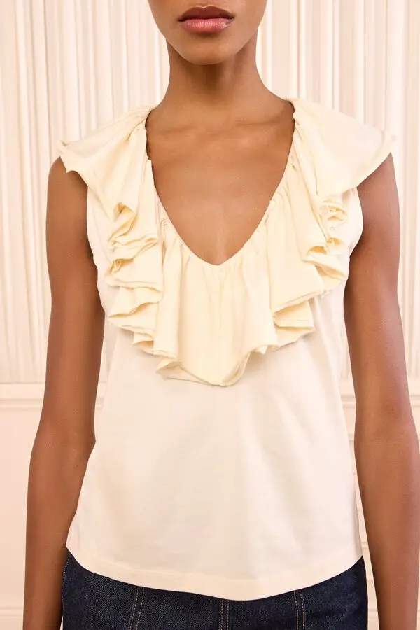 Ulla Johnson Elsie Cotton Top With Ruffle Detail - Cowrie