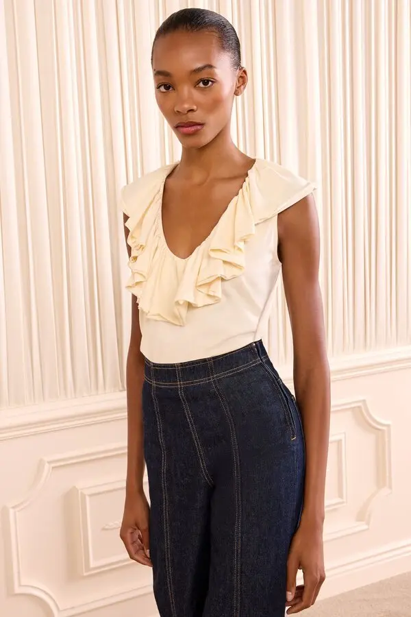 Ulla Johnson Elsie Cotton Top With Ruffle Detail - Cowrie