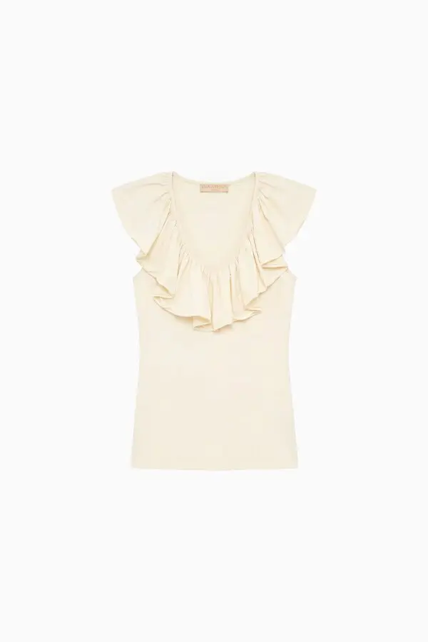 Ulla Johnson Elsie Cotton Top With Ruffle Detail - Cowrie