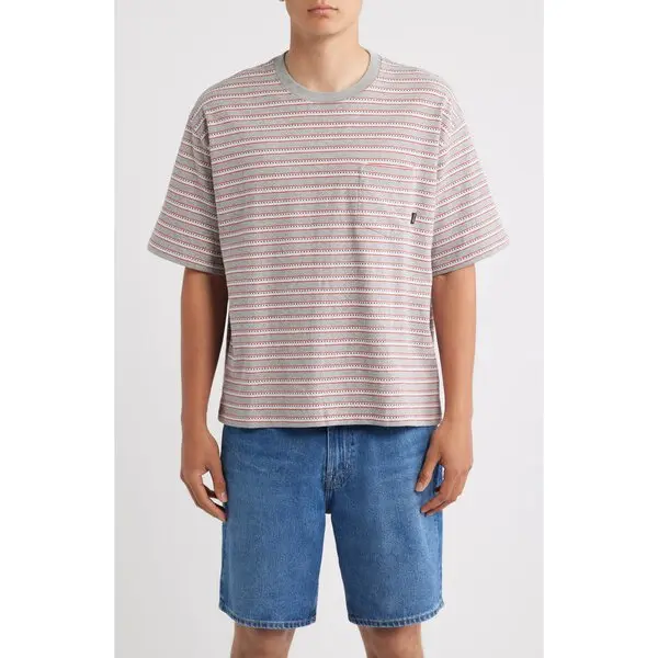 Brixton Poolside Stripe Boxy Cotton Piqué Cropped T-shirt - Heather Grey