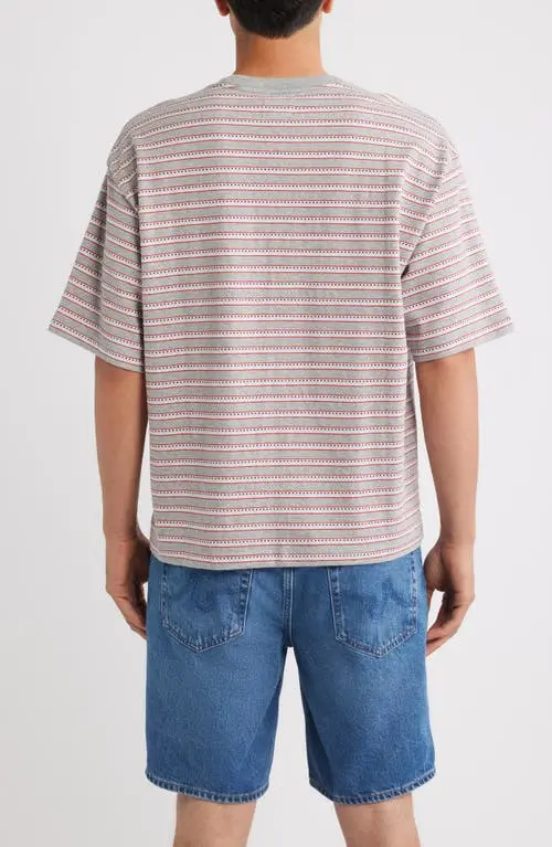 Brixton Poolside Stripe Boxy Cotton Piqué Cropped T-shirt - Heather Grey