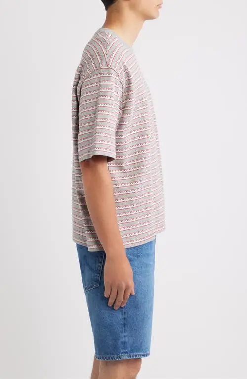 Brixton Poolside Stripe Boxy Cotton Piqué Cropped T-shirt - Heather Grey