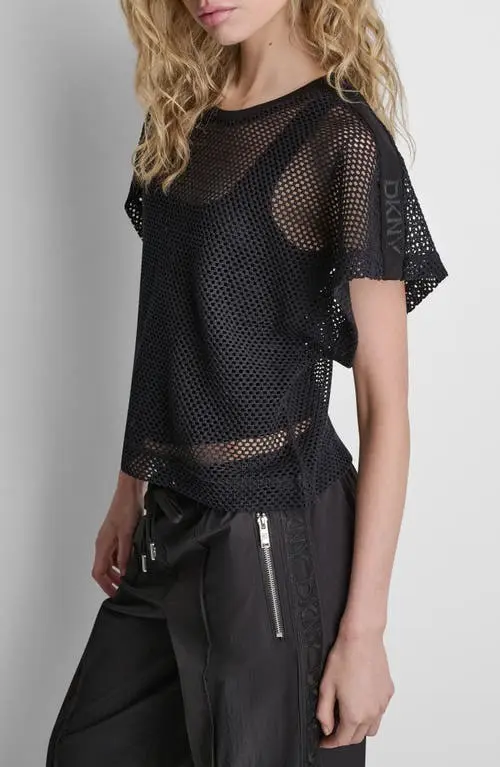 Dkny Dolman Sleeve Open Stitch Top - Black