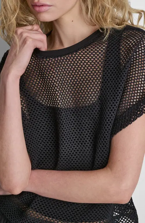 Dkny Dolman Sleeve Open Stitch Top - Black