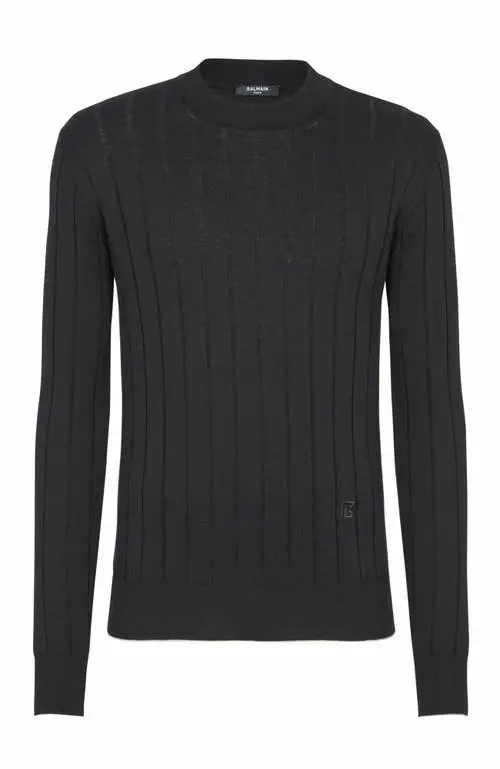 Balmain Silk And Cotton Knit Pb Jumper - Black