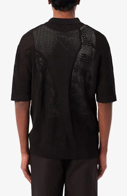 Lacoste Short Sleeve Cardigan With Pointelle Knit