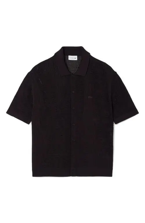 Lacoste Short Sleeve Cardigan With Pointelle Knit