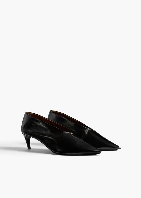Khaite Miriam Low Heel Pumps In Glazed Leather - Black