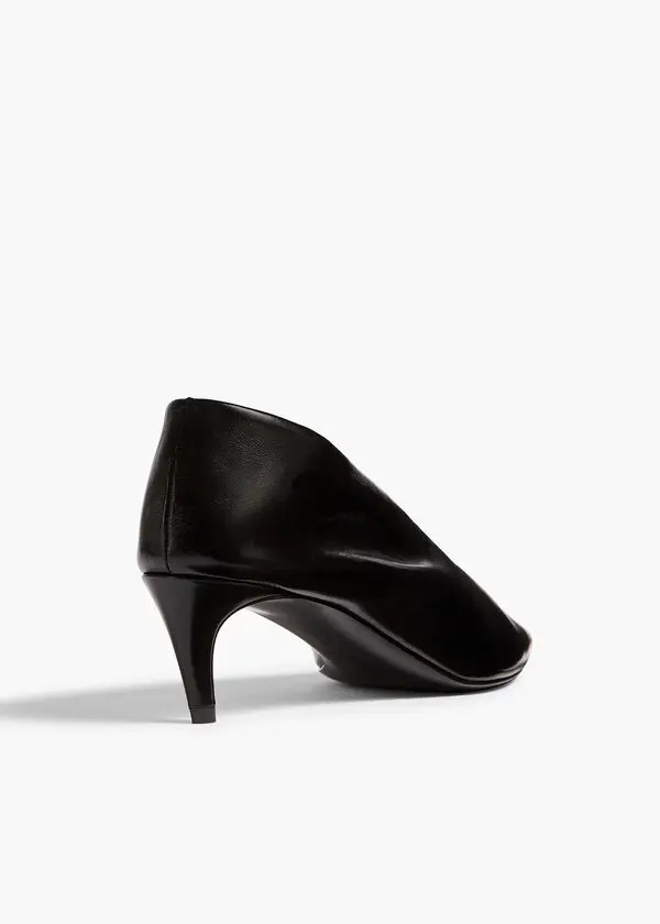 Khaite Miriam Low Heel Pumps In Glazed Leather - Black