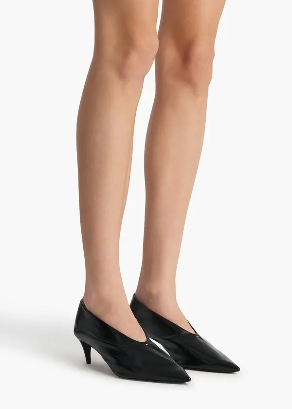 Khaite Miriam Low Heel Pumps In Glazed Leather - Black