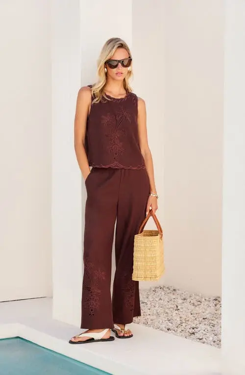 Fifteen Twenty Zora Embroidered Ankle Wide Leg Pants
